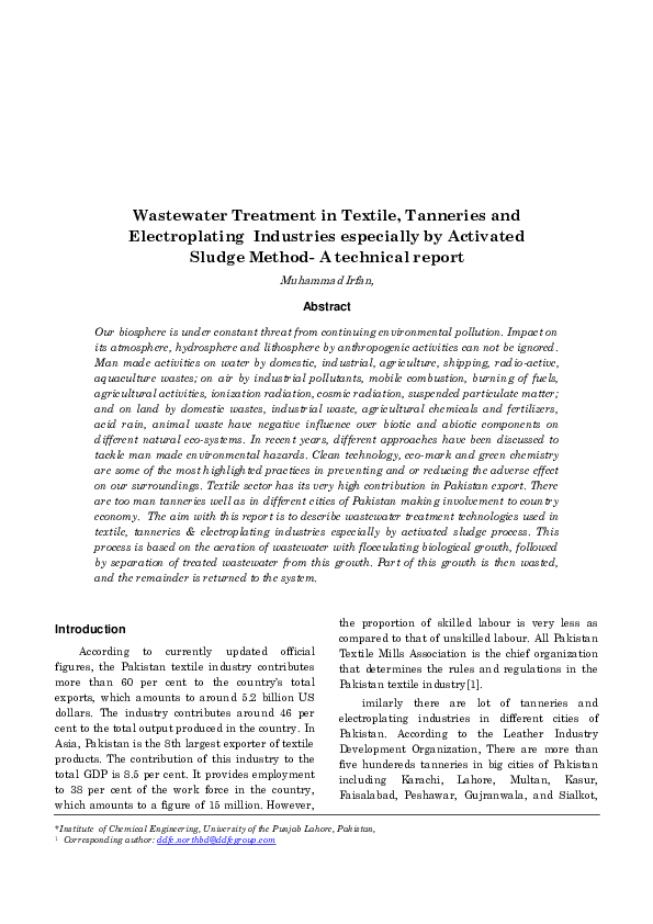 (PDF) Wastewater Treatment in Textile, Tanneries and Electroplating ...