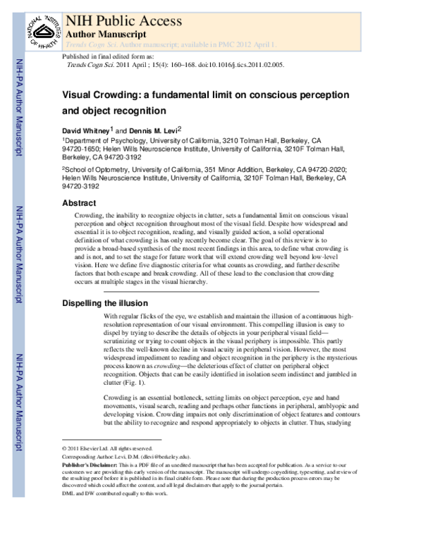(PDF) Visual crowding: a fundamental limit on conscious perception and ...
