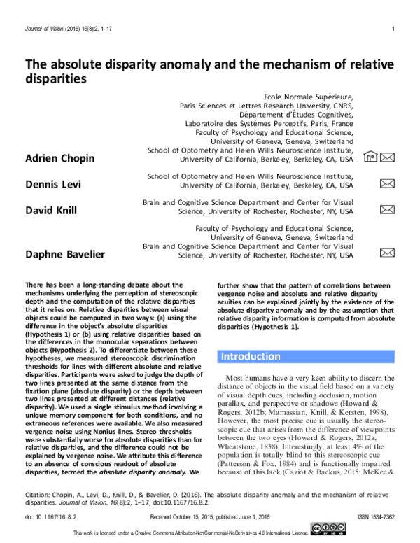 (PDF) The absolute disparity anomaly and the mechanism of relative ...
