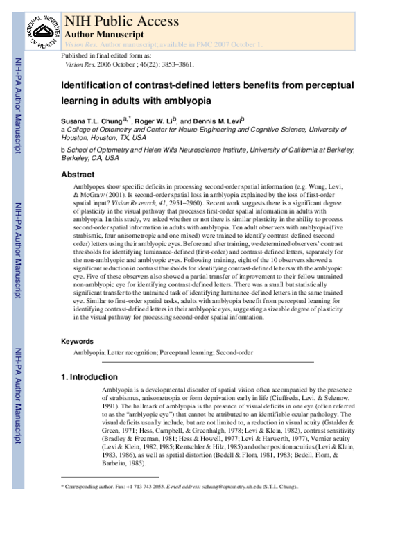 (PDF) Identification of contrast-defined letters benefits from perceptual learning in adults ...