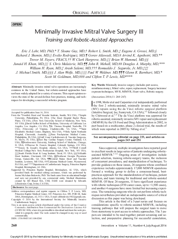 (PDF) Minimally Invasive Mitral Valve Surgery III: Training and Robotic ...