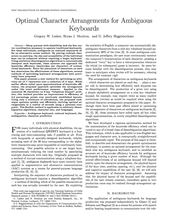 (PDF) Optimal character arrangements for ambiguous keyboards