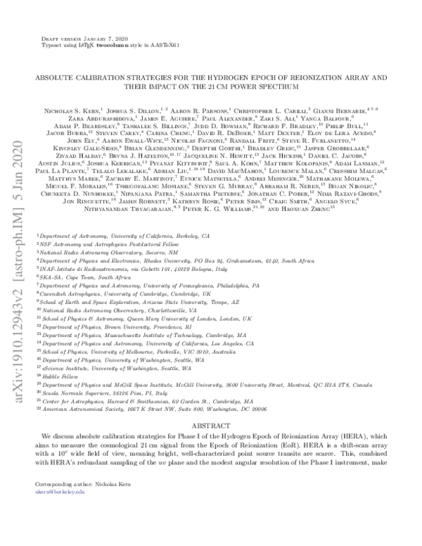(PDF) Absolute Calibration Strategies for the Hydrogen Epoch of Reionization Array and Their ...