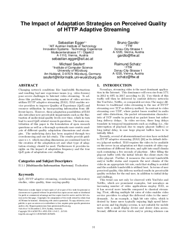 (PDF) The Impact of Adaptation Strategies on Perceived Quality of HTTP Adaptive Streaming
