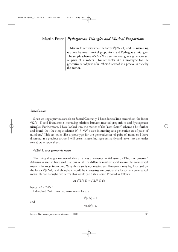 (PDF) Pythagorean Triangles and Musical Proportions