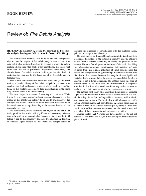 (PDF) Review of: Fire Debris Analysis