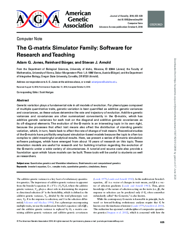 (PDF) The G-matrix Simulator Family: Software for Research and Teaching
