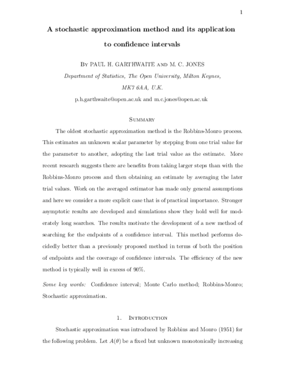(PDF) Improved Stochastic Approximation for Confidence Intervals