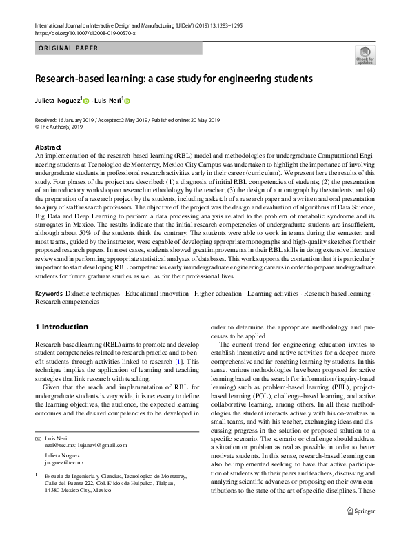 (PDF) Research-based learning: a case study for engineering students