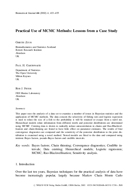 (PDF) Practical Use of MCMC Methods: Lessons from a Case Study