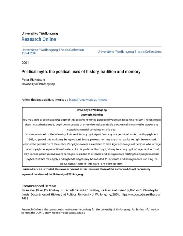 (PDF) Political myth: the political uses of history, tradition and memory