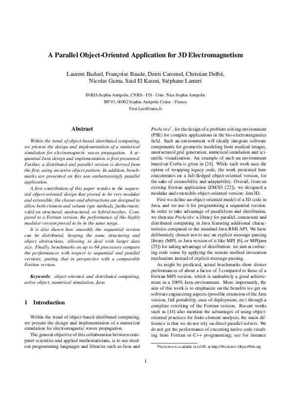 (PDF) A parallel object-oriented application for 3D electromagnetism
