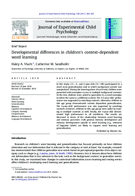 (PDF) Developmental differences in children’s context-dependent word ...