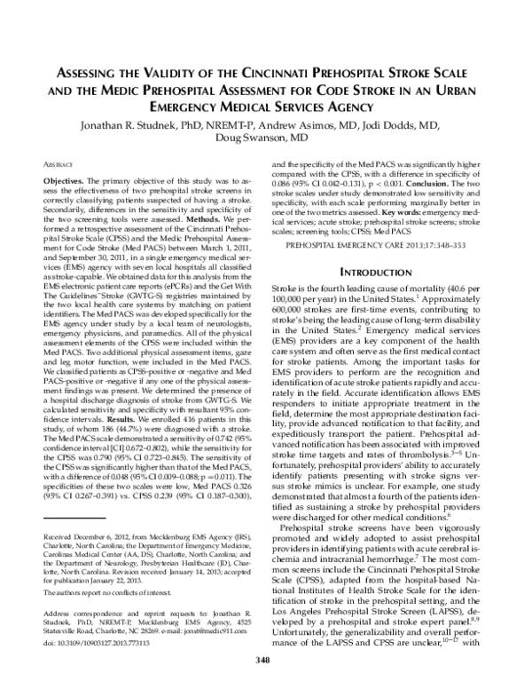 (PDF) Assessing the Validity of the Cincinnati Prehospital Stroke Scale ...