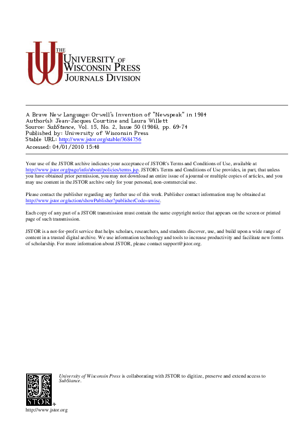 (PDF) A Brave New Language: Orwell's Invention of "Newspeak" in 1984