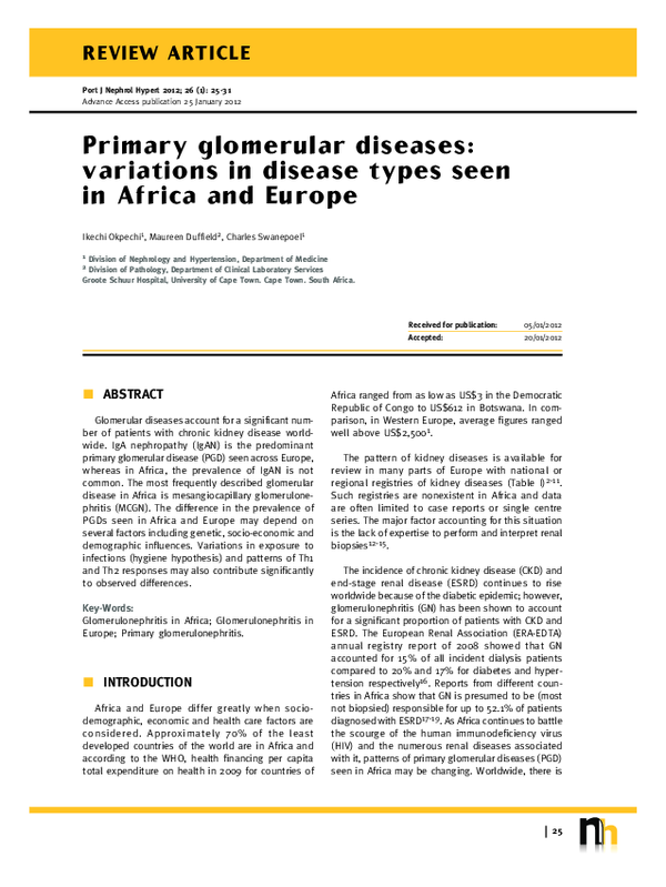 (PDF) Primary glomerular diseases: variations in disease types seen in Africa and Europe