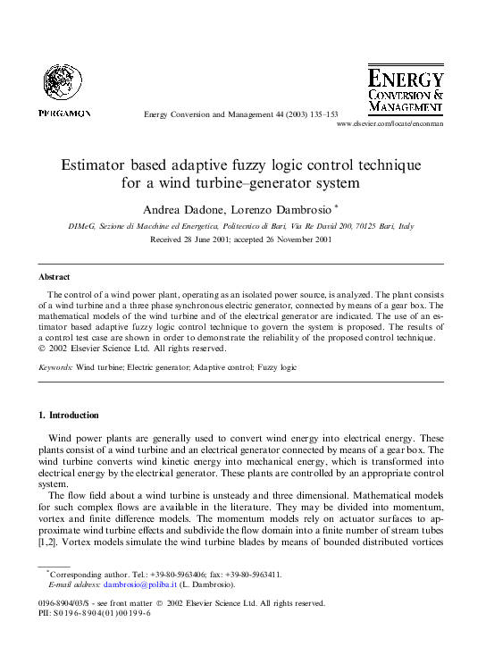 Pdf Estimator Based Adaptive Fuzzy Logic Control Technique For A Wind