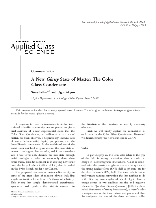 (PDF) A New Glassy State of Matter: The Color Glass Condensate
