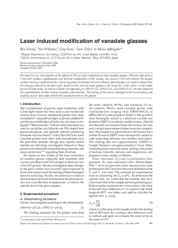 (PDF) Laser induced modification of vanadate glasses