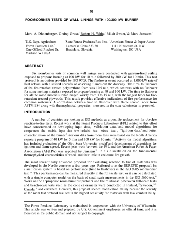 (PDF) Room/corner tests of wall linings with 100/300 kW burner
