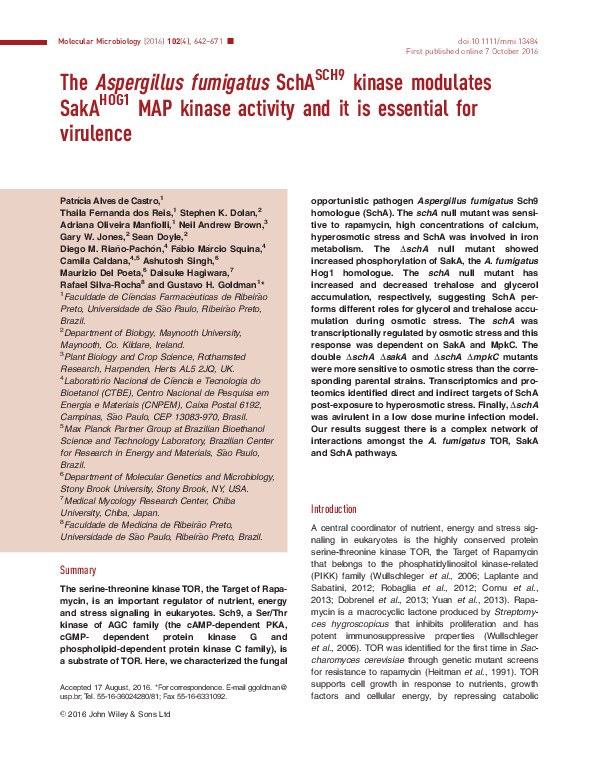 (PDF) SchA Kinase Regulates SakA MAPK and Virulence in Aspergillus