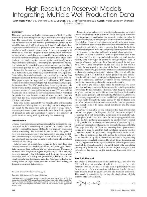 (PDF) High-Resolution Reservoir Models Integrating Multiple-Well Production Data