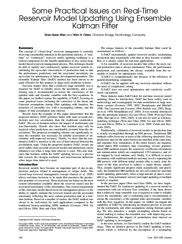 Pdf Some Practical Issues On Real Time Reservoir Model Updating Using Ensemble Kalman Filter