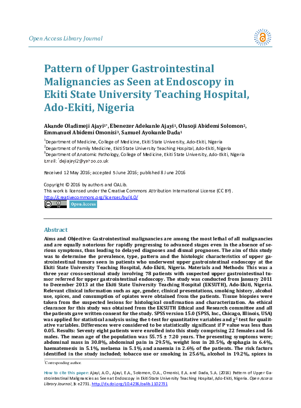 (PDF) Pattern of Upper Gastrointestinal Malignancies as Seen at ...
