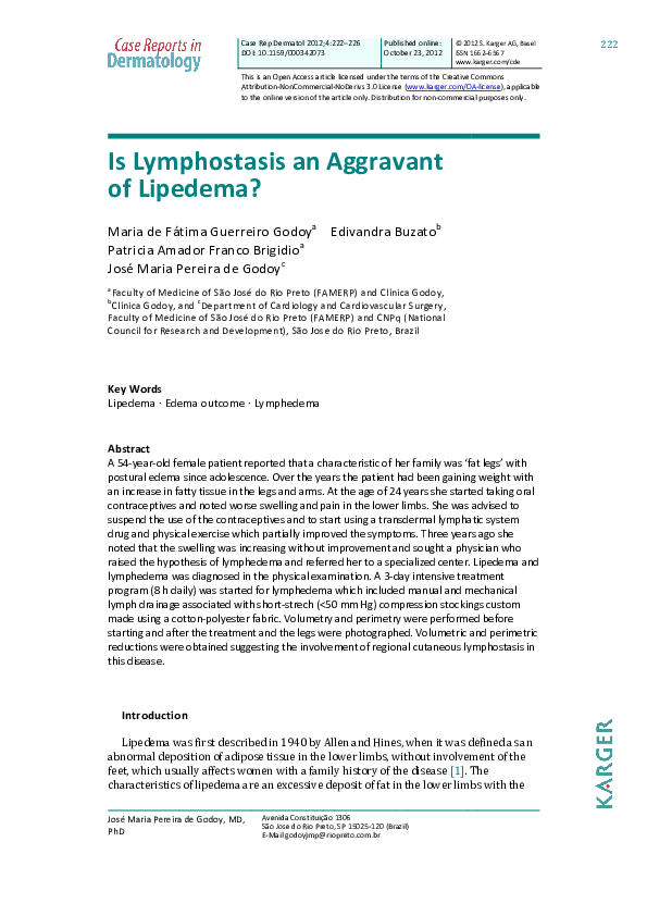 (PDF) Is Lymphostasis an Aggravant of Lipedema?
