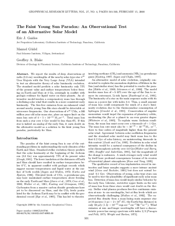 (PDF) The Faint Young Sun Paradox: An observational test of an ...