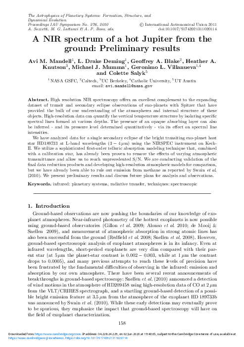 (PDF) A NIR spectrum of a hot Jupiter from the ground: Preliminary results