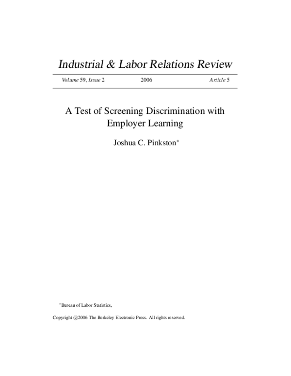 (PDF) A Test of Screening Discrimination with Employer Learning
