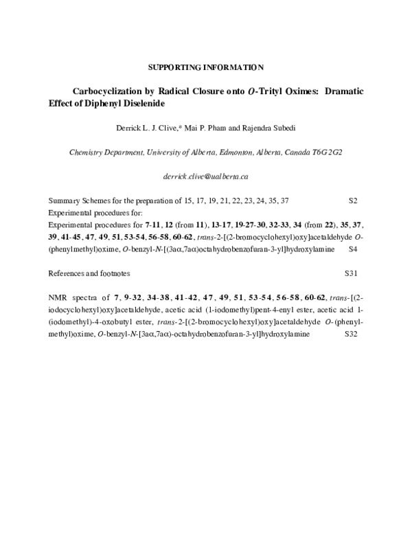 (PDF) Carbocyclization by Radical Closure onto O -Trityl Oximes ...