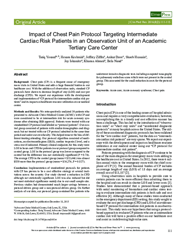 (PDF) Impact of Chest Pain Protocol Targeting Intermediate Cardiac Risk ...