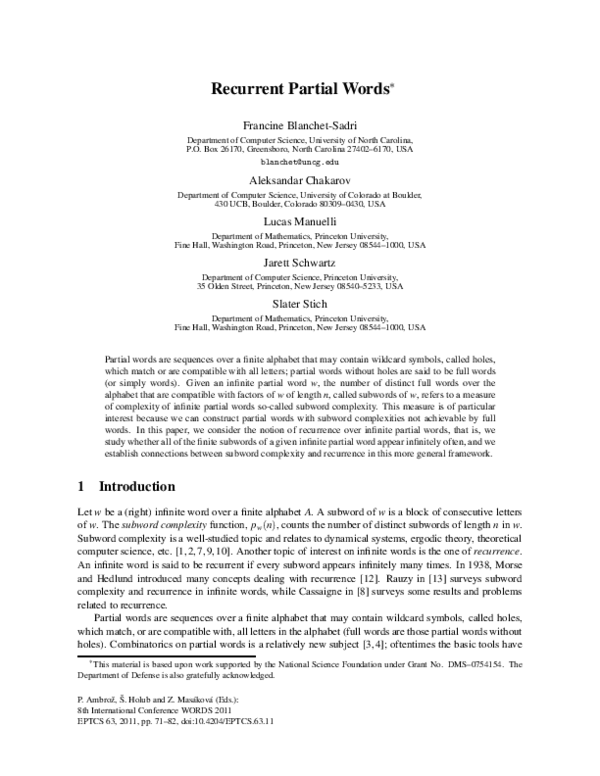 (PDF) Recurrent Partial Words