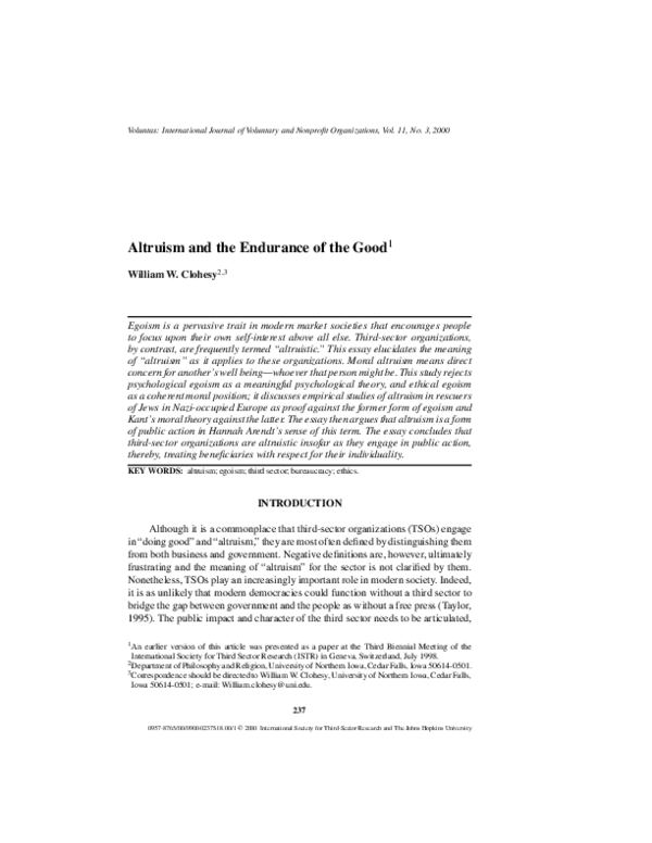 (PDF) Altruism and the Endurance of the Good