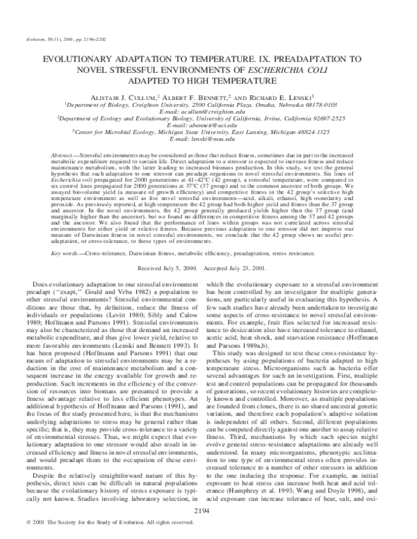 (PDF) Evolutionary Adaptation to Temperature. IX. Preadaptation to ...