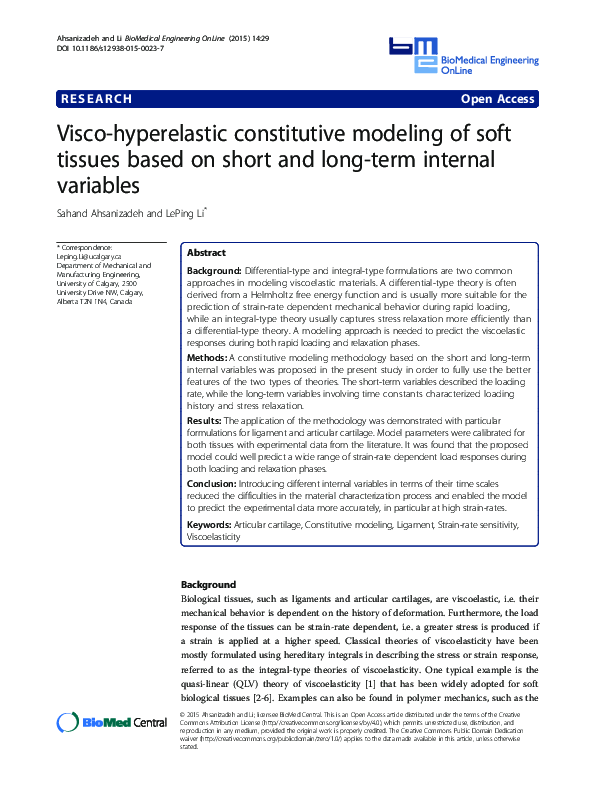 (PDF) Visco-hyperelastic constitutive modeling of soft tissues based on short and long-term ...