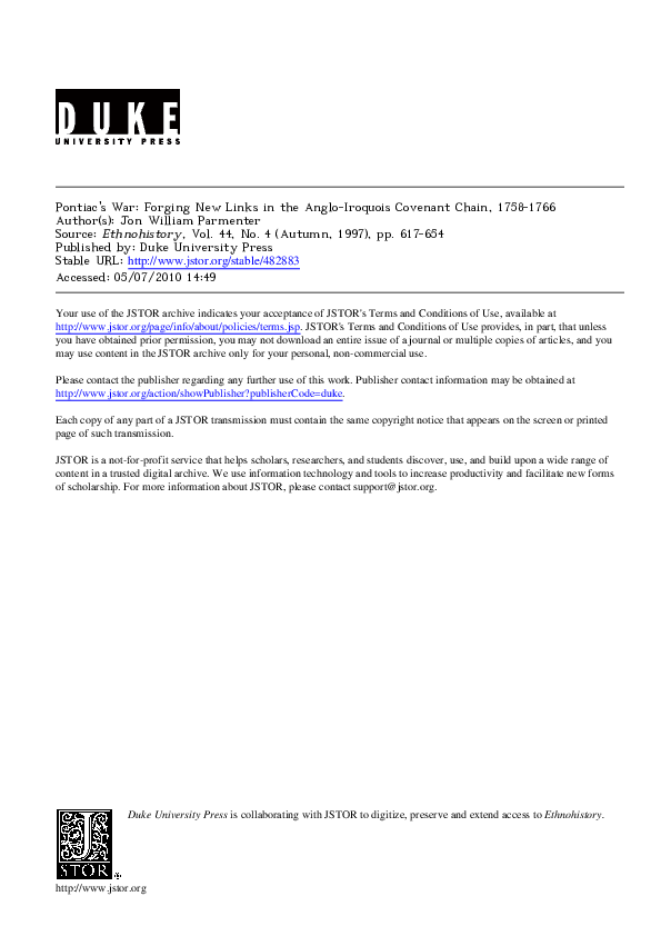 (PDF) Pontiac's War: Forging New Links in the Anglo-Iroquois Covenant ...