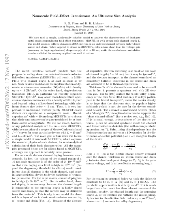 (PDF) Nanoscale field-effect transistors: An ultimate size analysis ...
