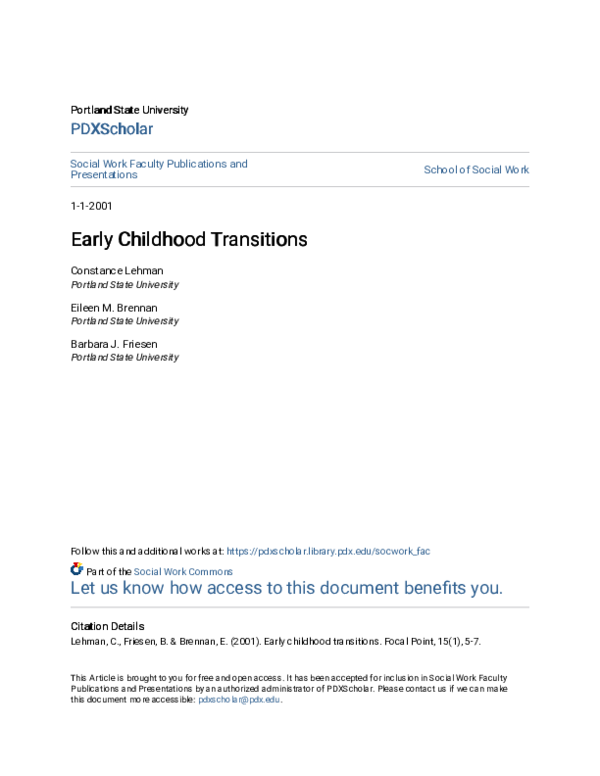 (PDF) Early Childhood Transitions