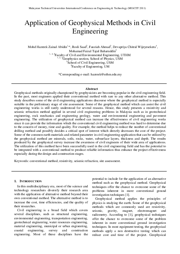 (PDF) Application of Geophysical Methods in Civil Engineering