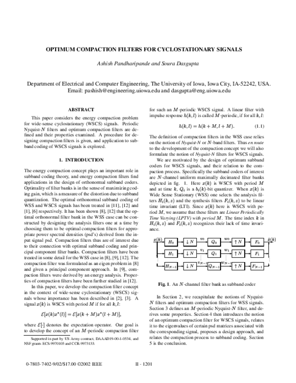 (PDF) Optimum compaction filters for cyclostationary signals | Soura ...