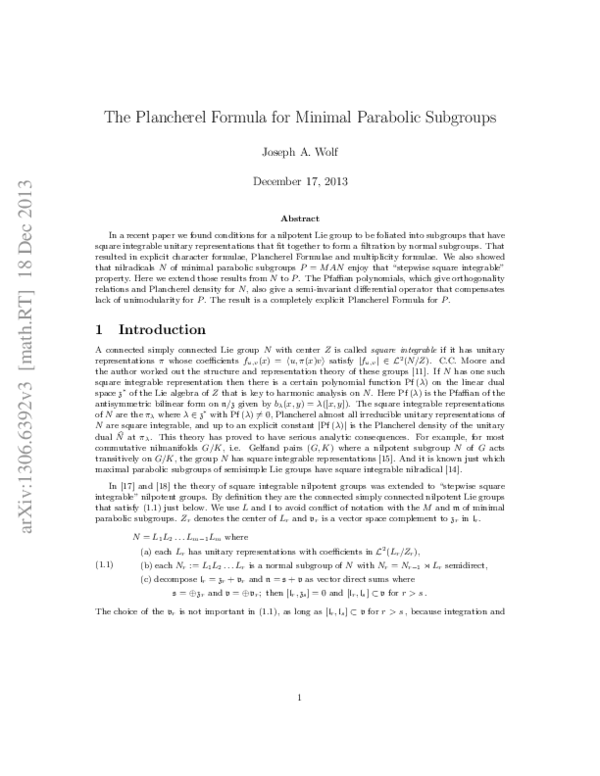(PDF) The Plancherel Formula for Minimal Parabolic Subgroups