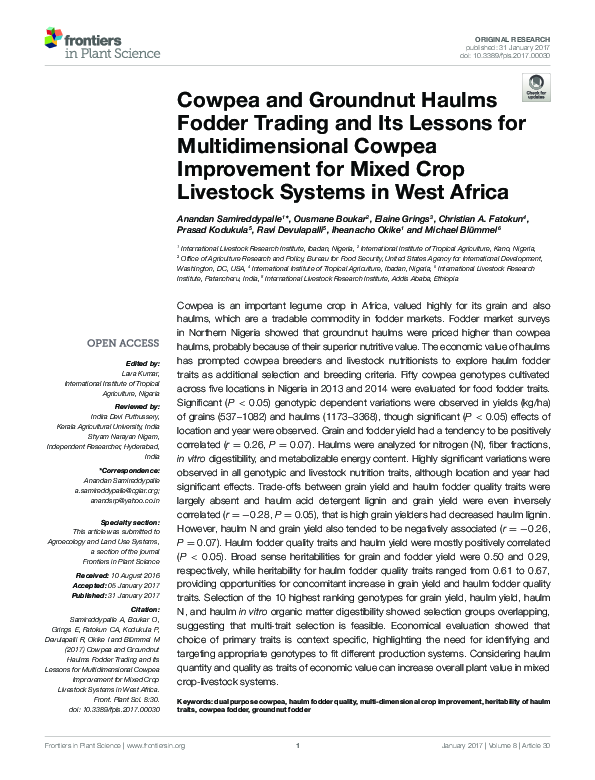 (PDF) Cowpea and Groundnut Haulms Fodder Trading and Its Lessons for ...
