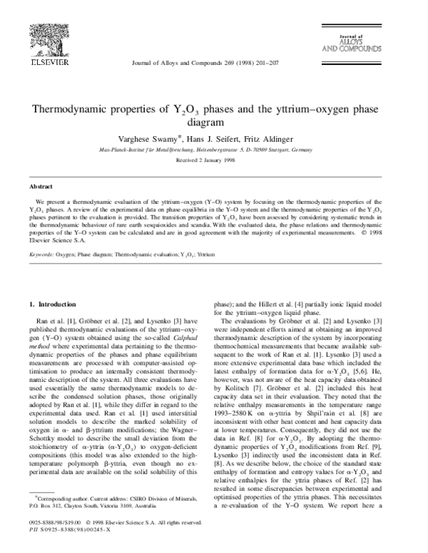 (PDF) Thermodynamic properties of Y2O3 phases and the yttrium–oxygen ...