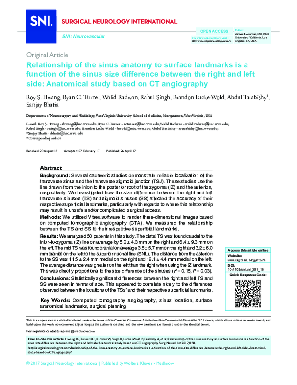 (PDF) Relationship of the sinus anatomy to surface landmarks is a ...