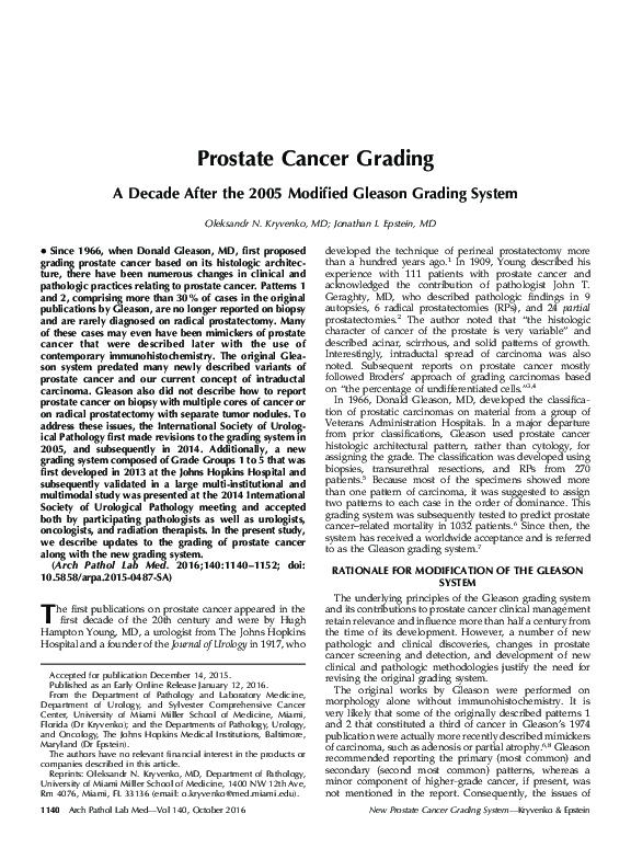 (PDF) Prostate Cancer Grading: A Decade After the 2005 Modified Gleason ...
