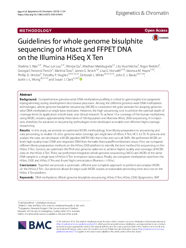 (PDF) Guidelines for whole genome bisulphite sequencing of intact and ...
