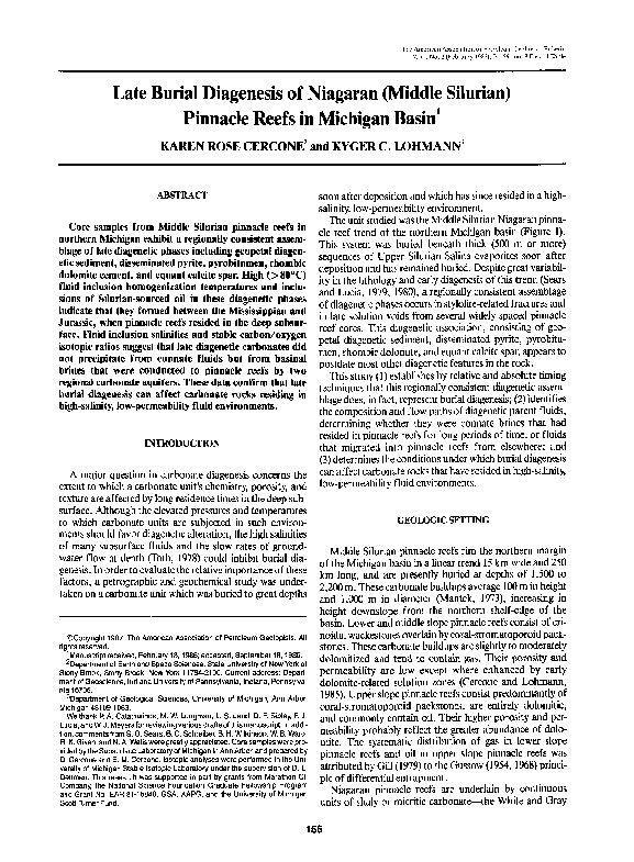 (PDF) Late Burial Diagenesis of Niagaran (Middle Silurian) Pinnacle ...